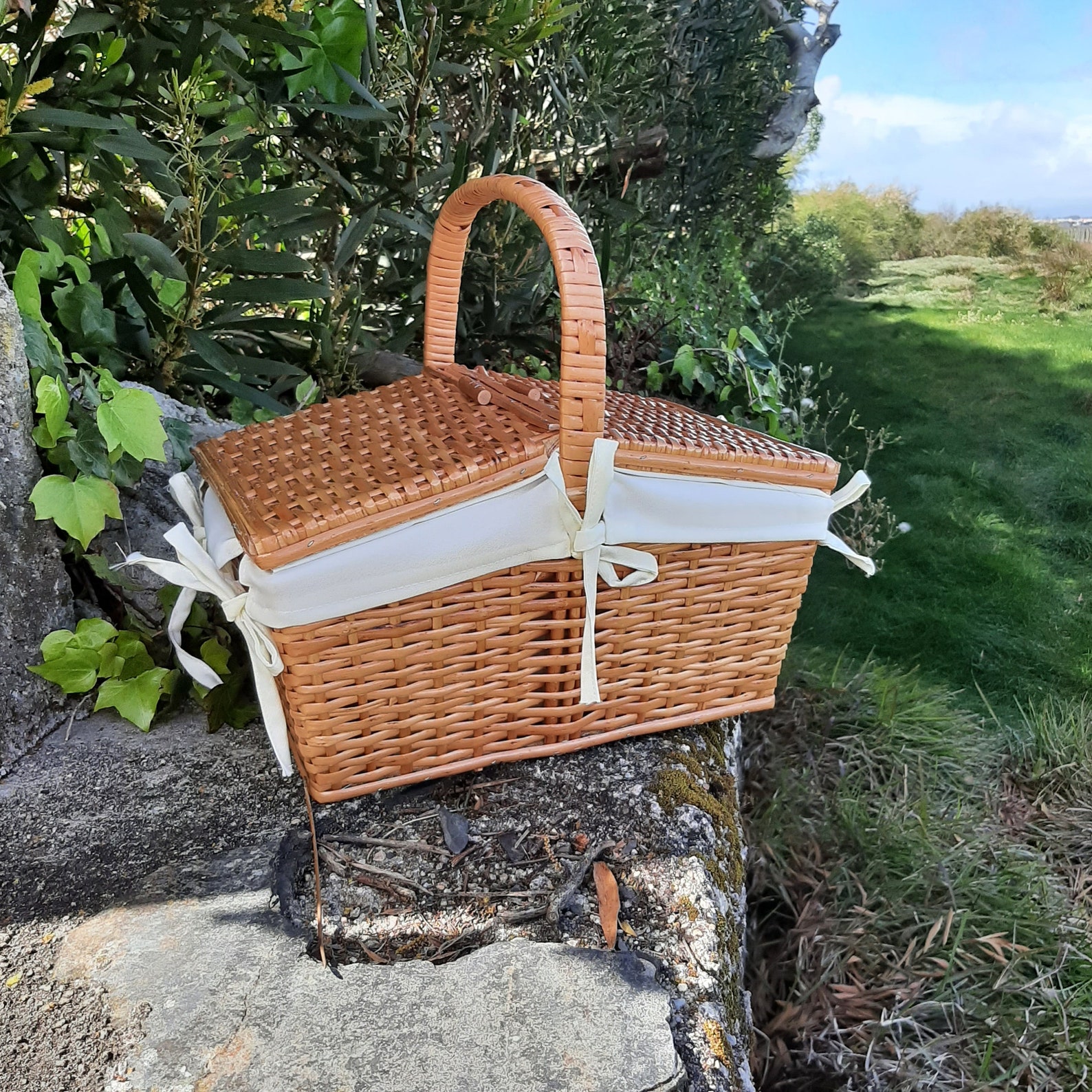 Picnic Basket With Lid / Wicker Picnic Basket / Camping Basket - Etsy