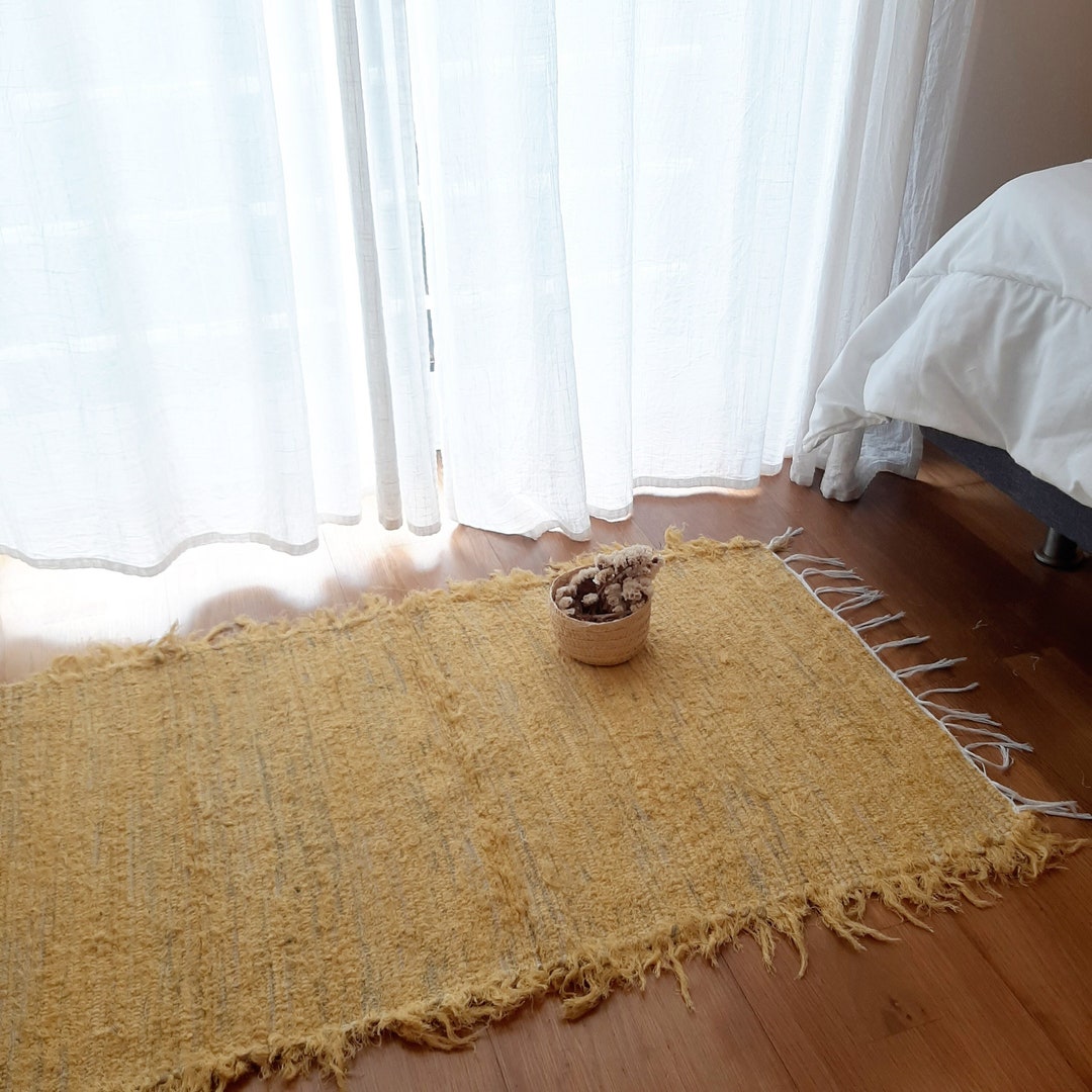 Small Pastel Yellow Rug / Dorm Rug / Bath Rug / Bedside Rug / Cotton ...