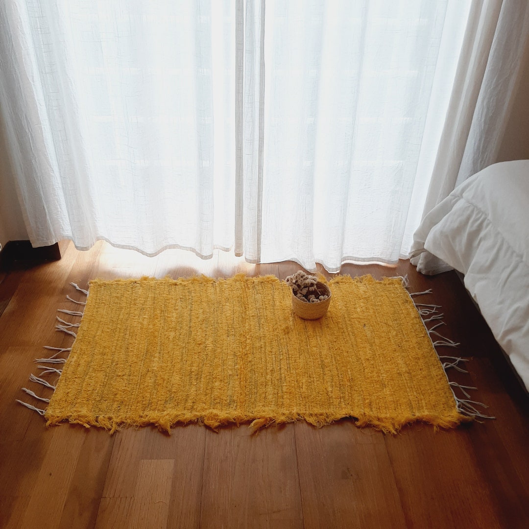 Small Yellow Rug / Handmade Rug / Cotton Rug / Bath Rug / Boho Rug ...