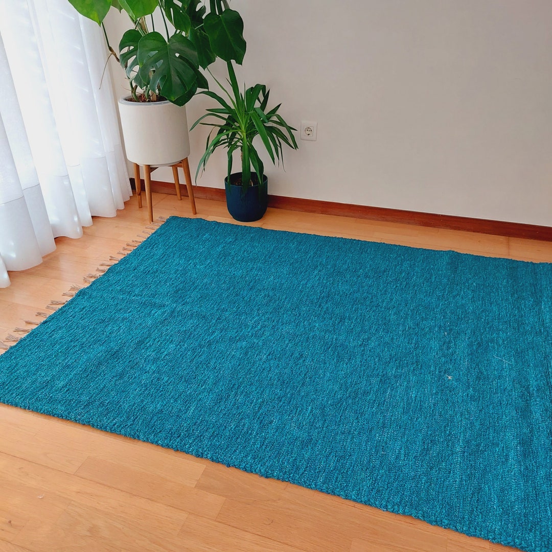 Large Teal Blue Rug / Living Room Rug / Area Rugs / Soft Rug / Cotton ...