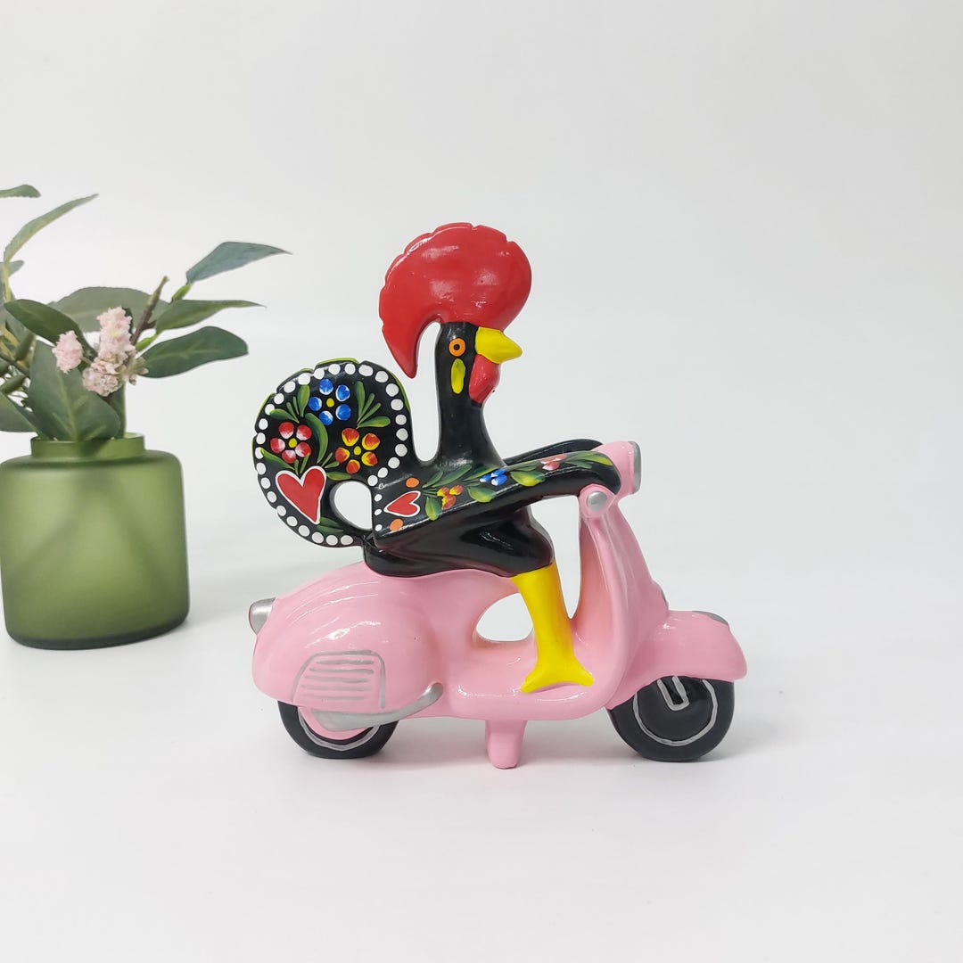 Pink Motorcycle With Multicolor Rooster / Vintage Motorcycle ...