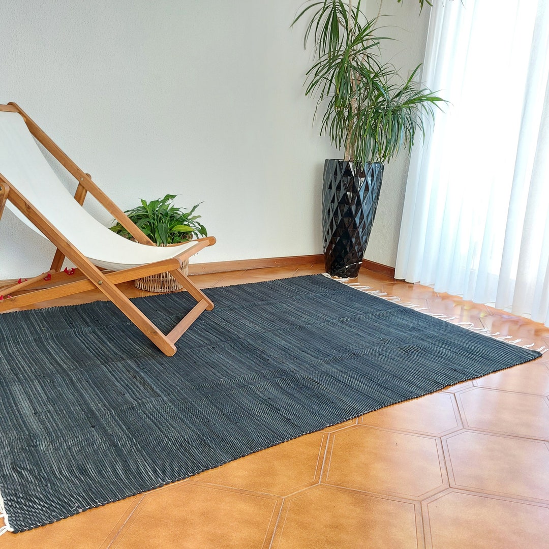 Large Black Rug / Cotton Rug / Scandinavian Rug / Kitchen Rug / Area ...