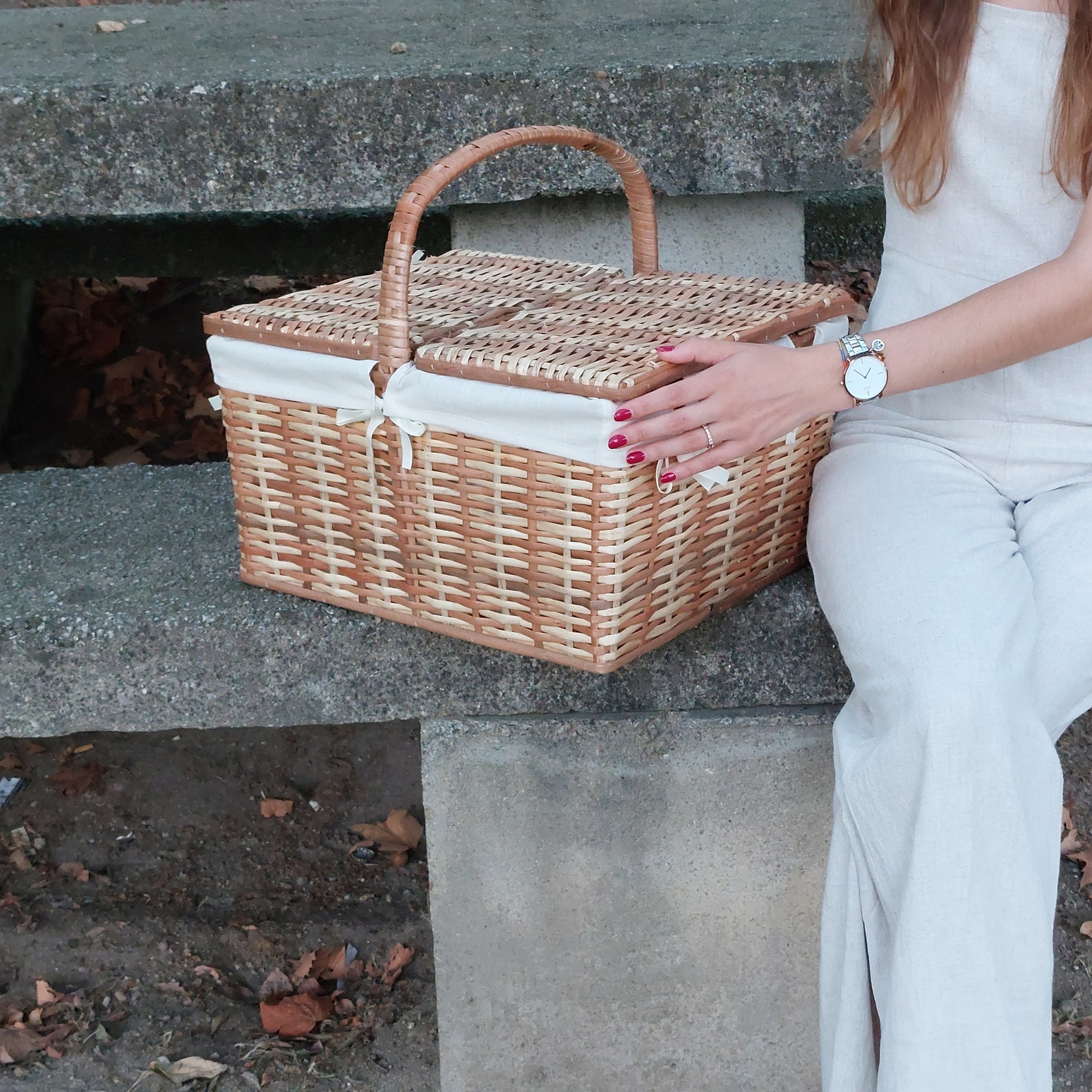 Wicker Picnic Basket / Picnic Basket With Lid / Camping Basket - Etsy