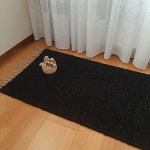 Small Black Rug / Handmade Rug / Living Room Rug / Cotton Rug / Kitchen ...