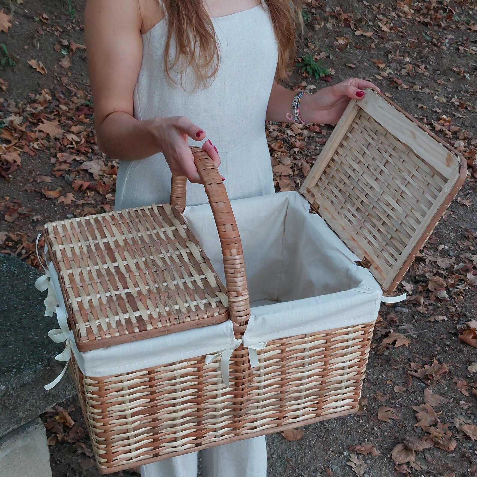Wicker Picnic Basket / Picnic Basket With Lid / Camping Basket - Etsy