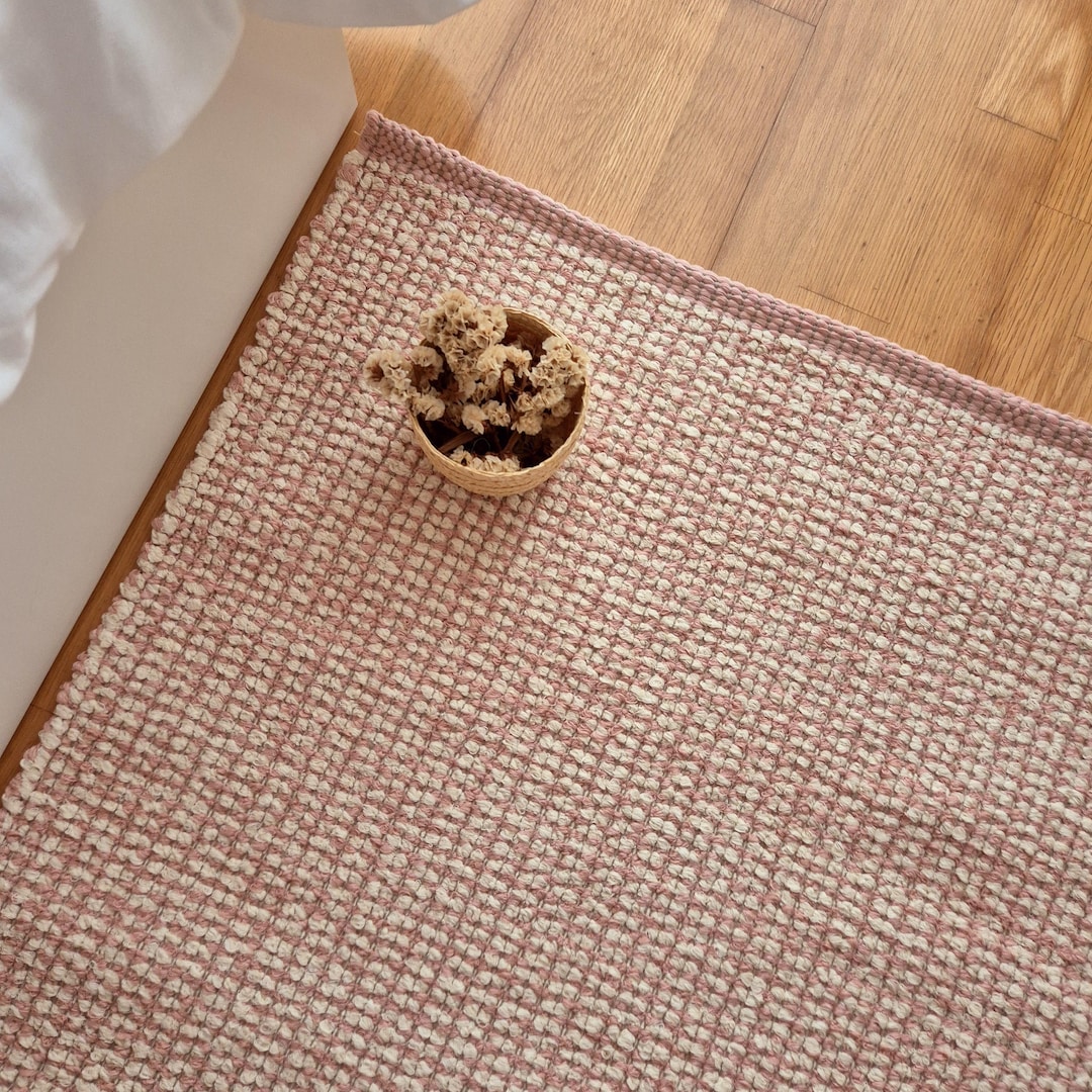 Medium Cream and Pastel Pink Rug 70x140cm / Handwoven Rug / Unique Rug ...