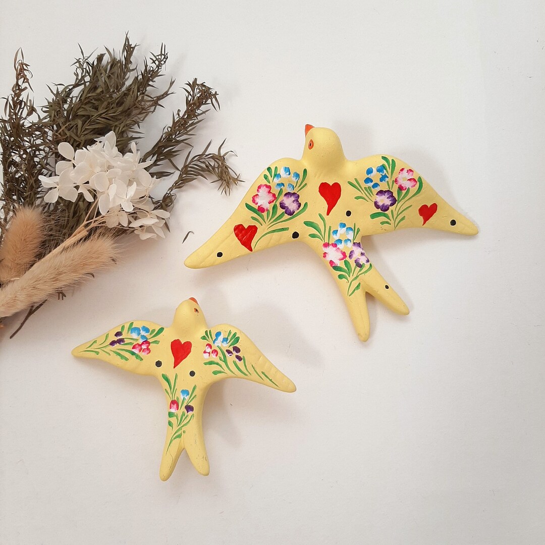 Ceramic Yellow Bird With Hearts / Ceramic Handmade / Ceramic Bird ...
