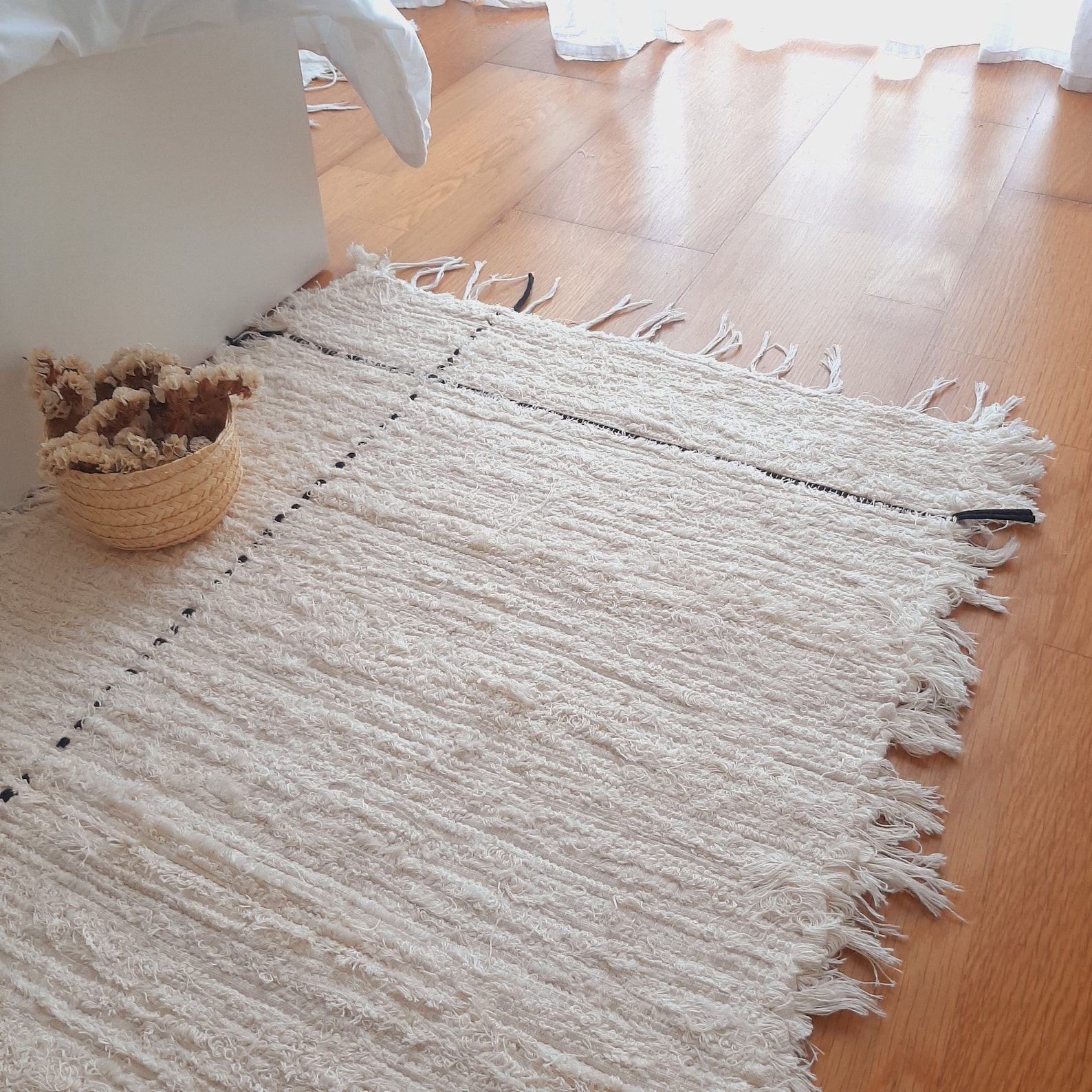 Rug Runner Cream With Black Line L 150cm / Runner Rug / Bath Rug ...