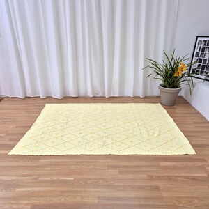 Large Soft Pastel Yellow Rug / Knotted Rug / Cotton Rug / Living Room ...