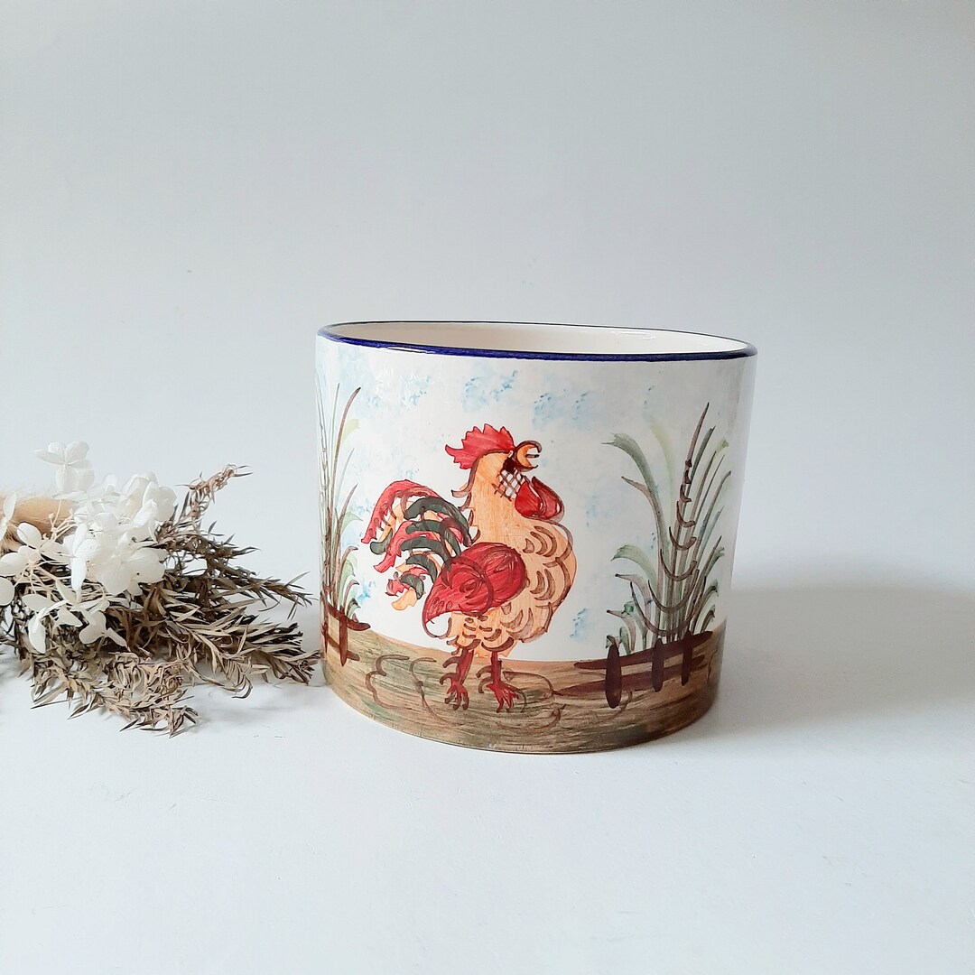 Hand Painted Ceramic Pot / Farmhouse Chicken / Rooster Art / Unique ...