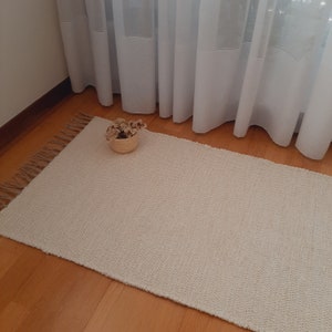 Small Cream Rug / Handwoven Rug / Cotton Rug / Soft Rug / Bathroom Rug ...