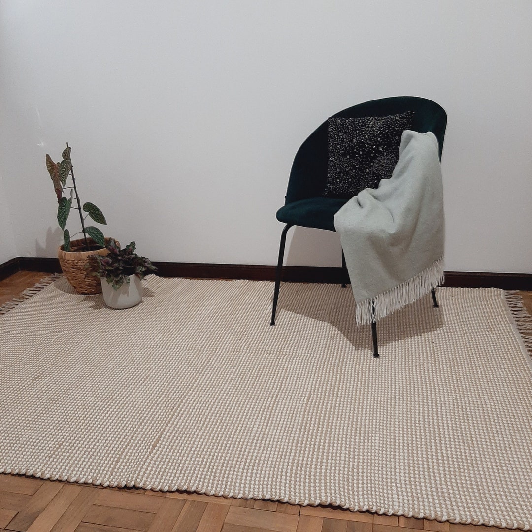 Large White and Brown Rug / Queen Bed Rug / Cotton Rug / Soft Rug ...