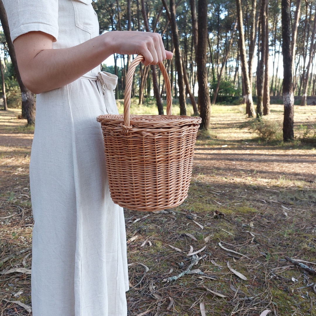 Wicker Basket / Basket With Lid / Vintage Basket Bag / Wicker Handbag ...