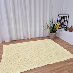 Large Soft Pastel Yellow Rug / Knotted Rug / Cotton Rug / Living Room ...