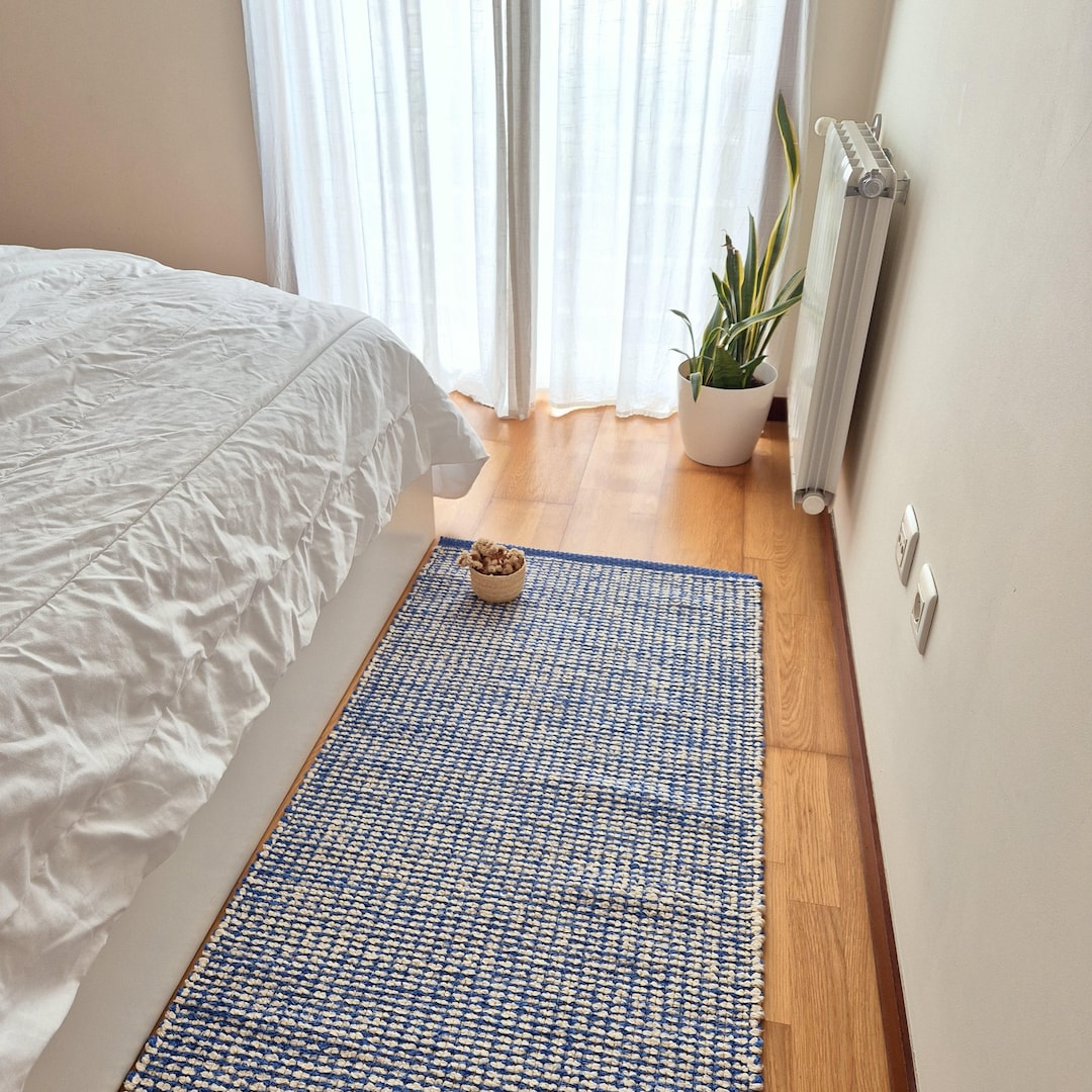 Medium Cream and Cornflower Blue Rug 70x140cm / Rug for Bedroom ...
