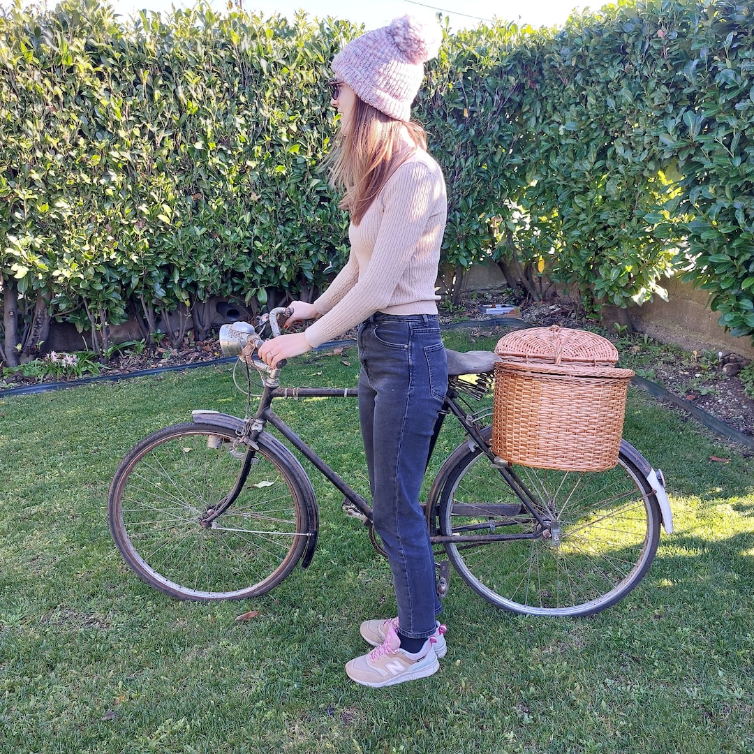 Large Bicycle Basket / Wicker Bike Basket / Bicycle Basket With Handle / Basket With Lid / Bike ...
