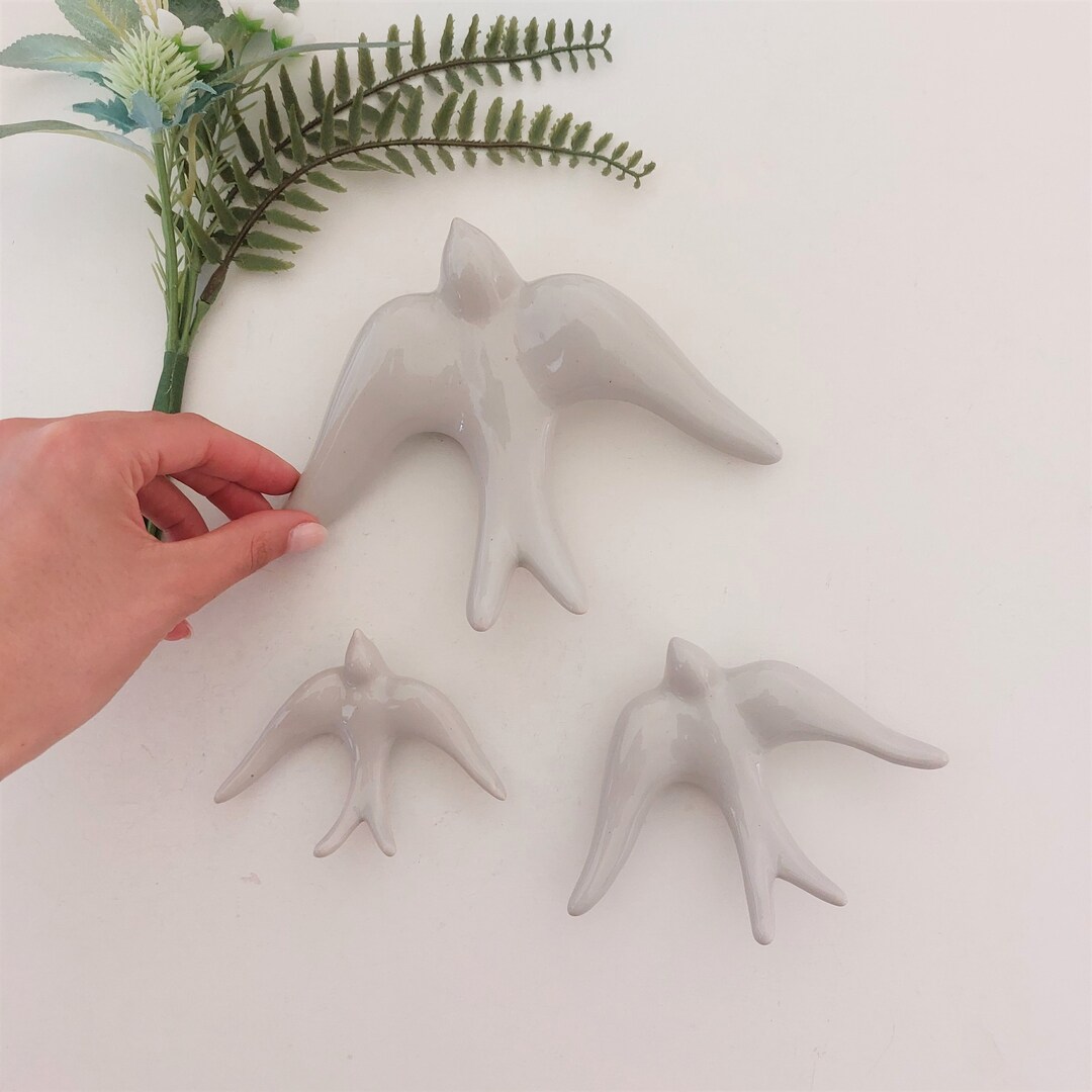 Glazed Light Grey Swallows / Bird Ornament / Ceramic Bird / Ceramic ...
