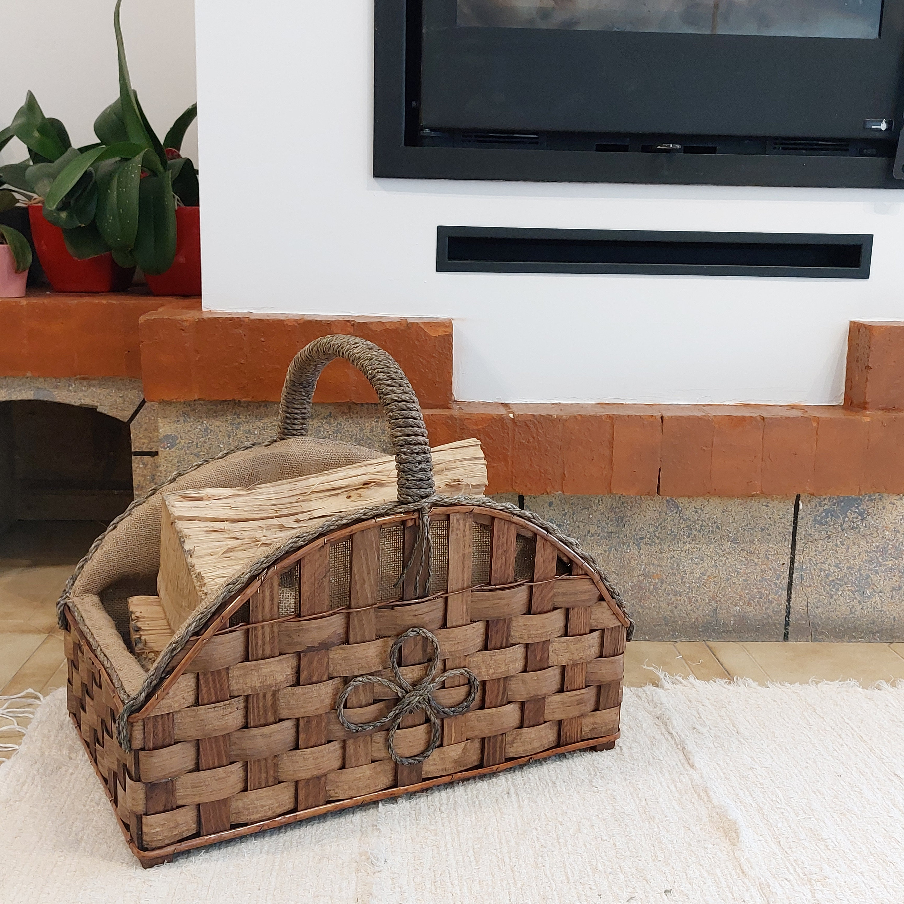 Firewood Basket With Handle / Fireplace Basket / Rustic Basket - Etsy