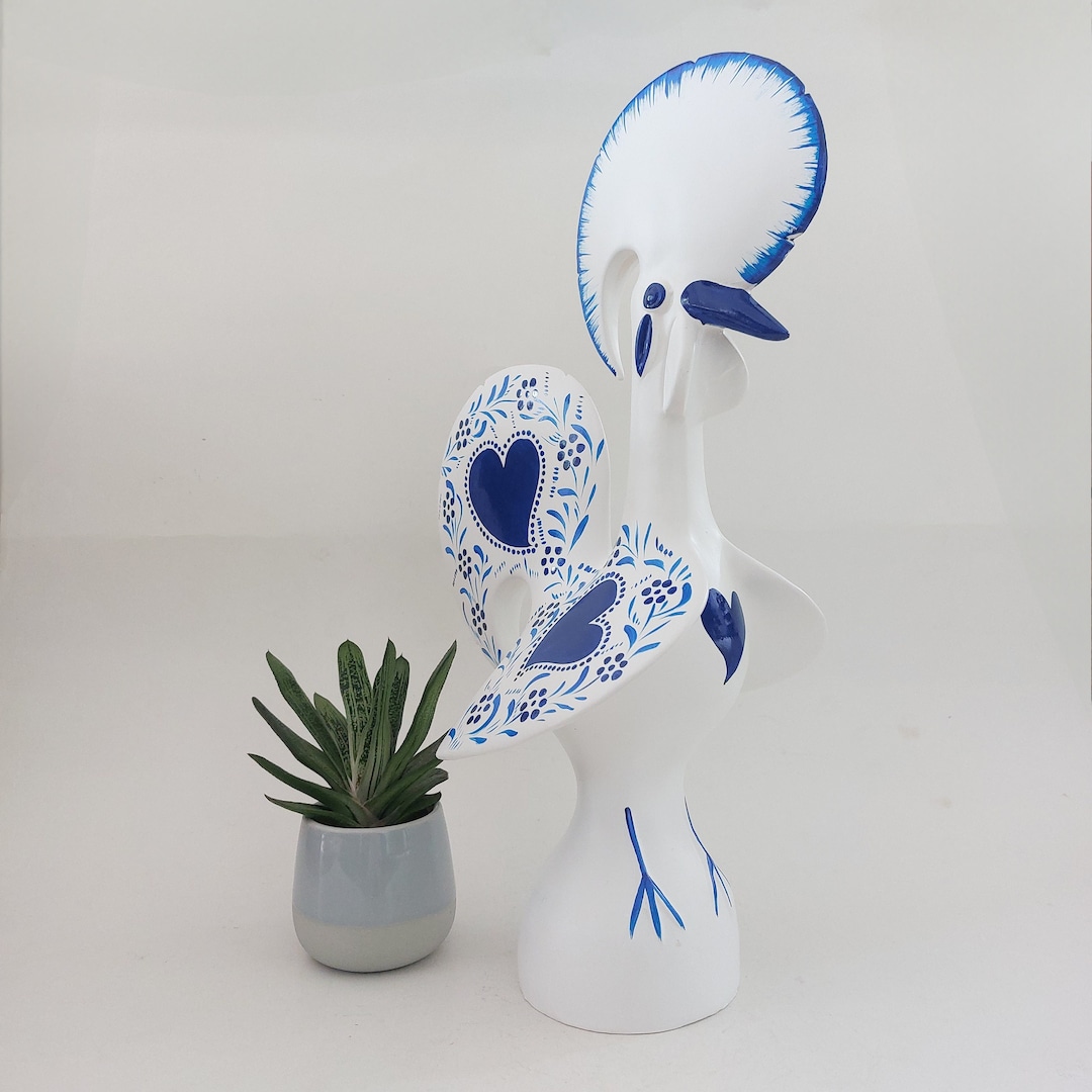 Extra Large White and Blue Rooster / Ceramic Rooster / Rooster Decor ...