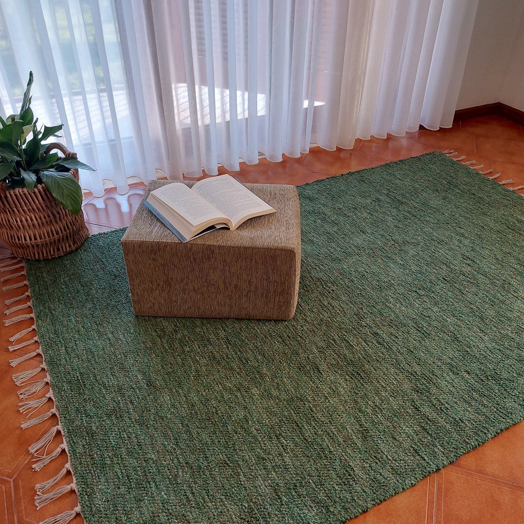 Large Pine Green Rug / Vintage Rug / Cotton Rug / Soft Rug / - Etsy