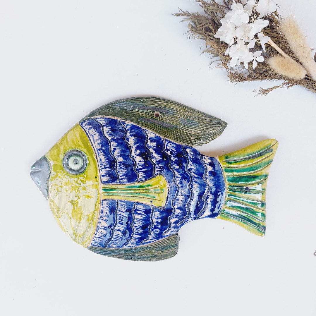 Extra Large Ceramic Fish / Blue and Green Fish / Handmade Fish / Fish ...