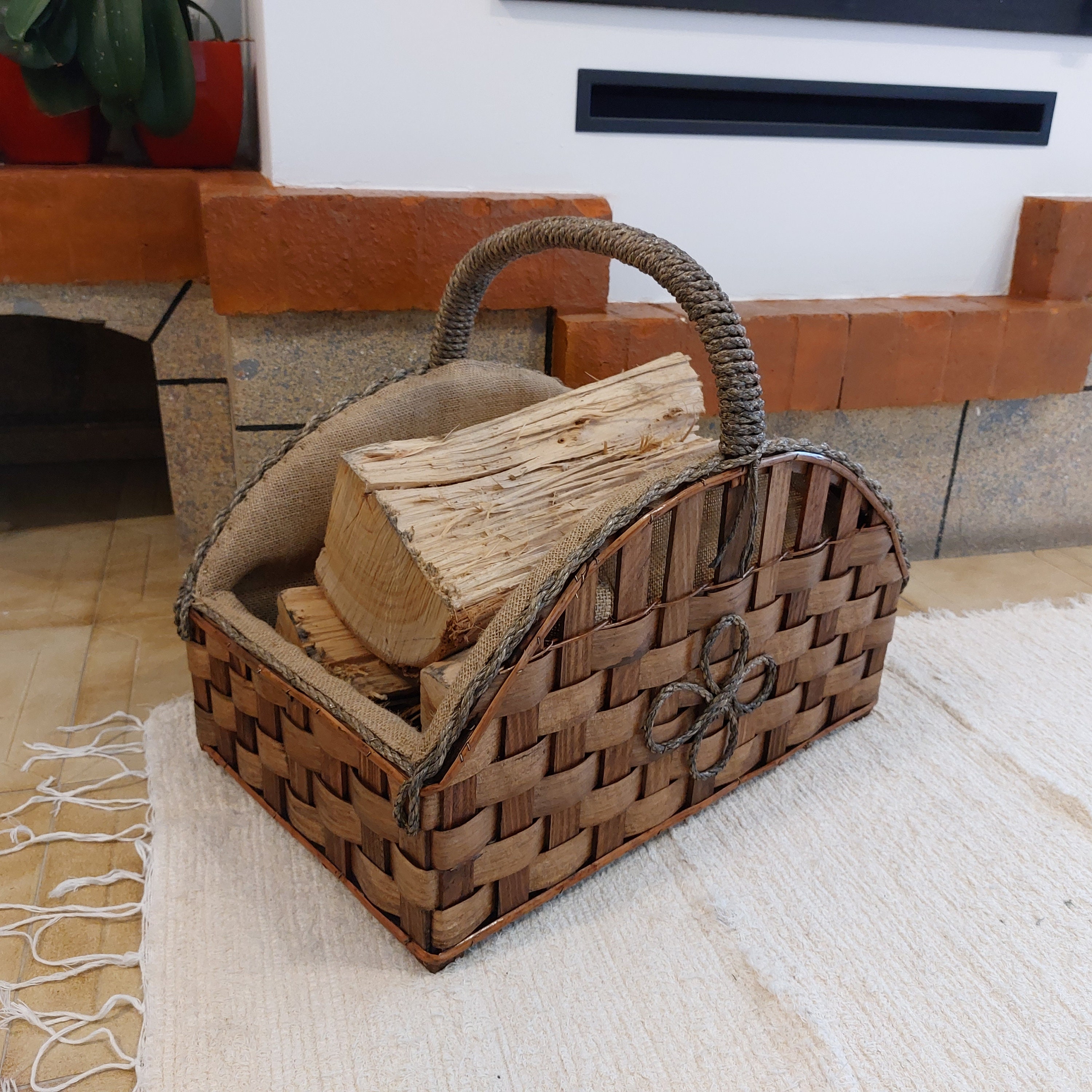 Firewood Basket With Handle / Fireplace Basket / Rustic Basket - Etsy
