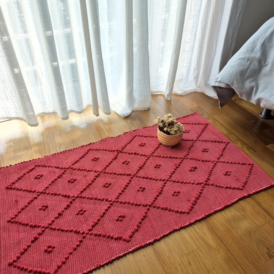 Small Red Rug 50x100cm / Room Rug / Bath Mat / Bedside Rug / Recycled ...