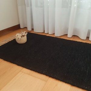 Small Black Rug / Handmade Rug / Living Room Rug / Cotton Rug / Kitchen ...