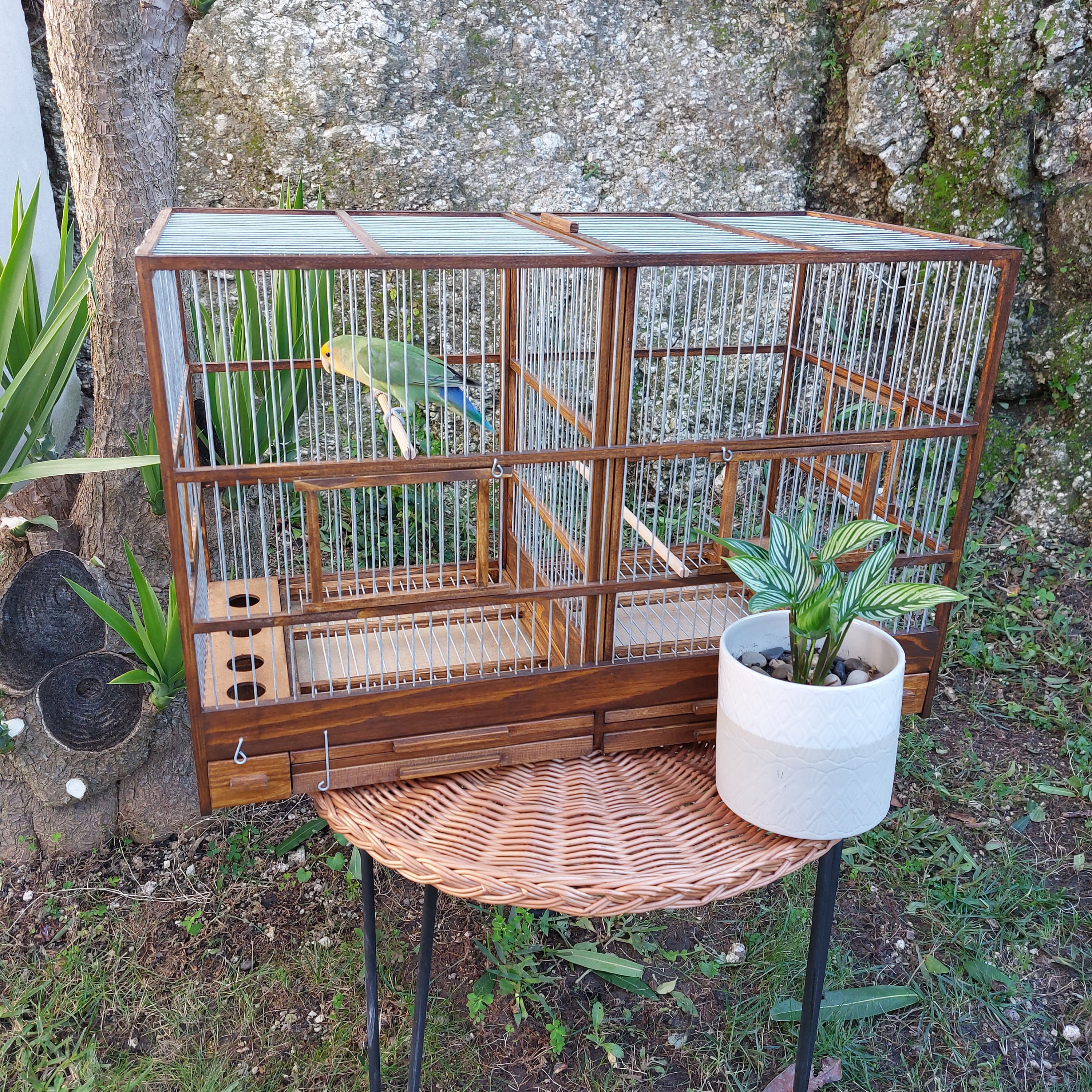 Large Rectangular Bird Cage Old Brown / Handmade Cage / Canary Cage ...