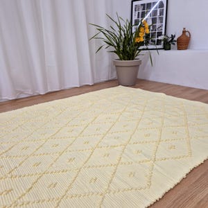 Large Soft Pastel Yellow Rug / Knotted Rug / Cotton Rug / Living Room ...