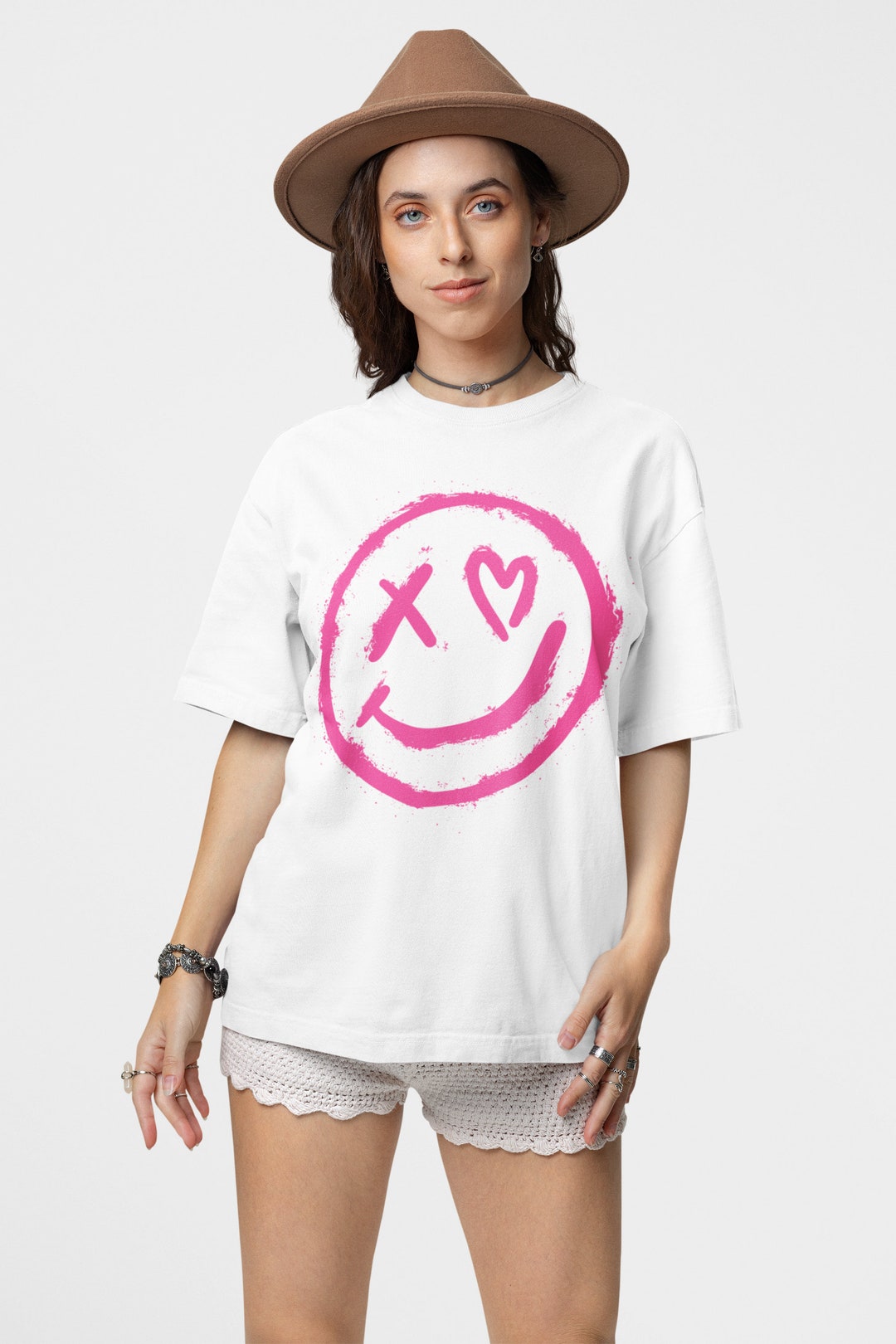 Smiley Face Oversized Boxy Tee Womens Oversized T-shirt - Etsy