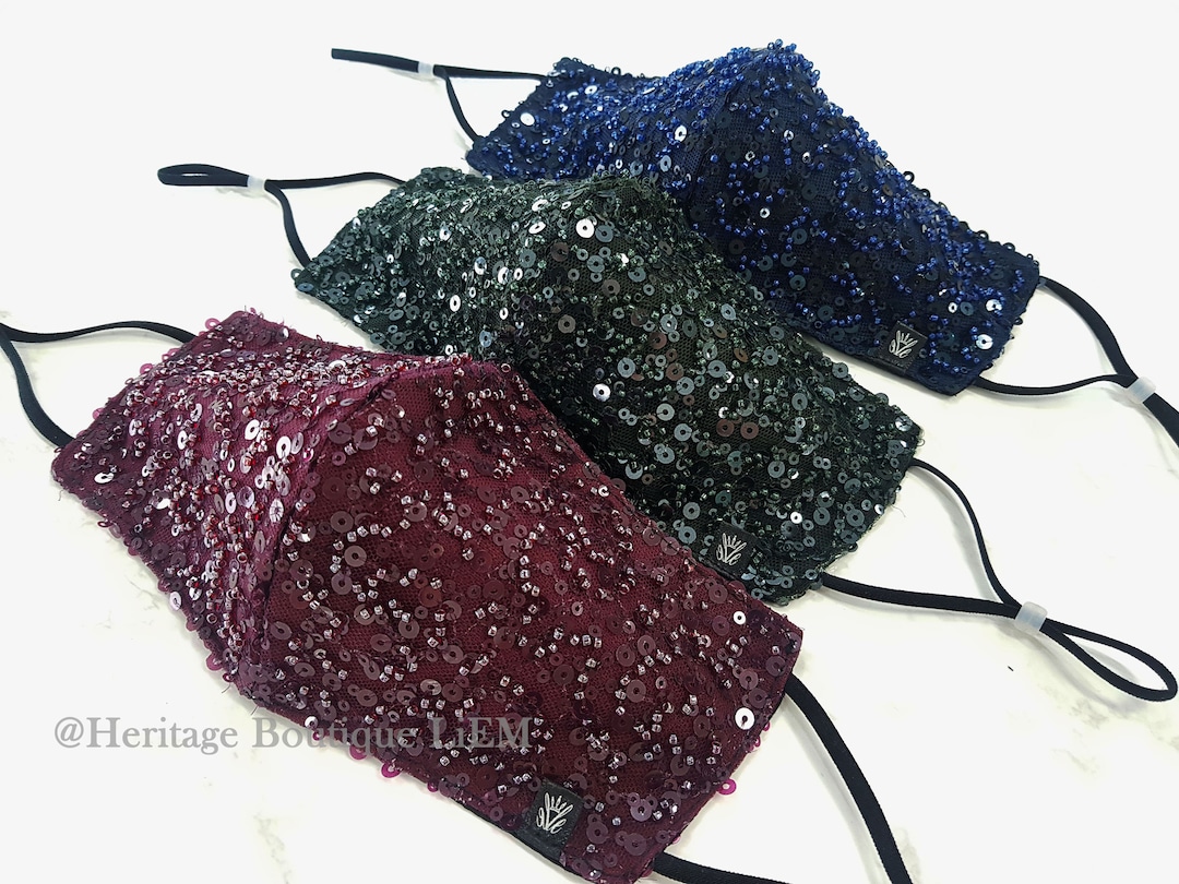 Fancy Face Mask, Sequin Face Mask With Filter Pocket, Washable Fashion ...