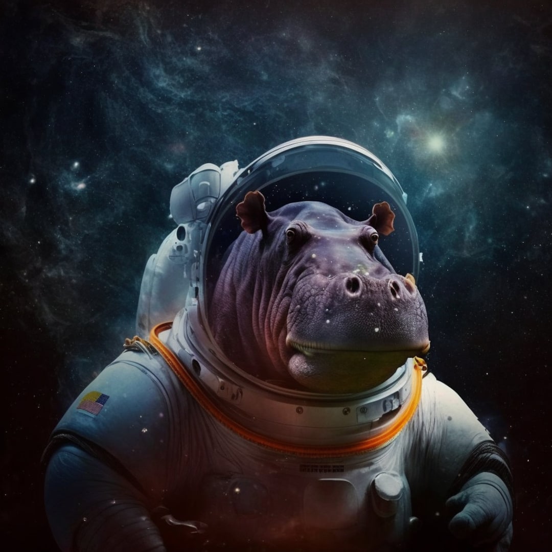 Digital Art Hippo in Space - Etsy