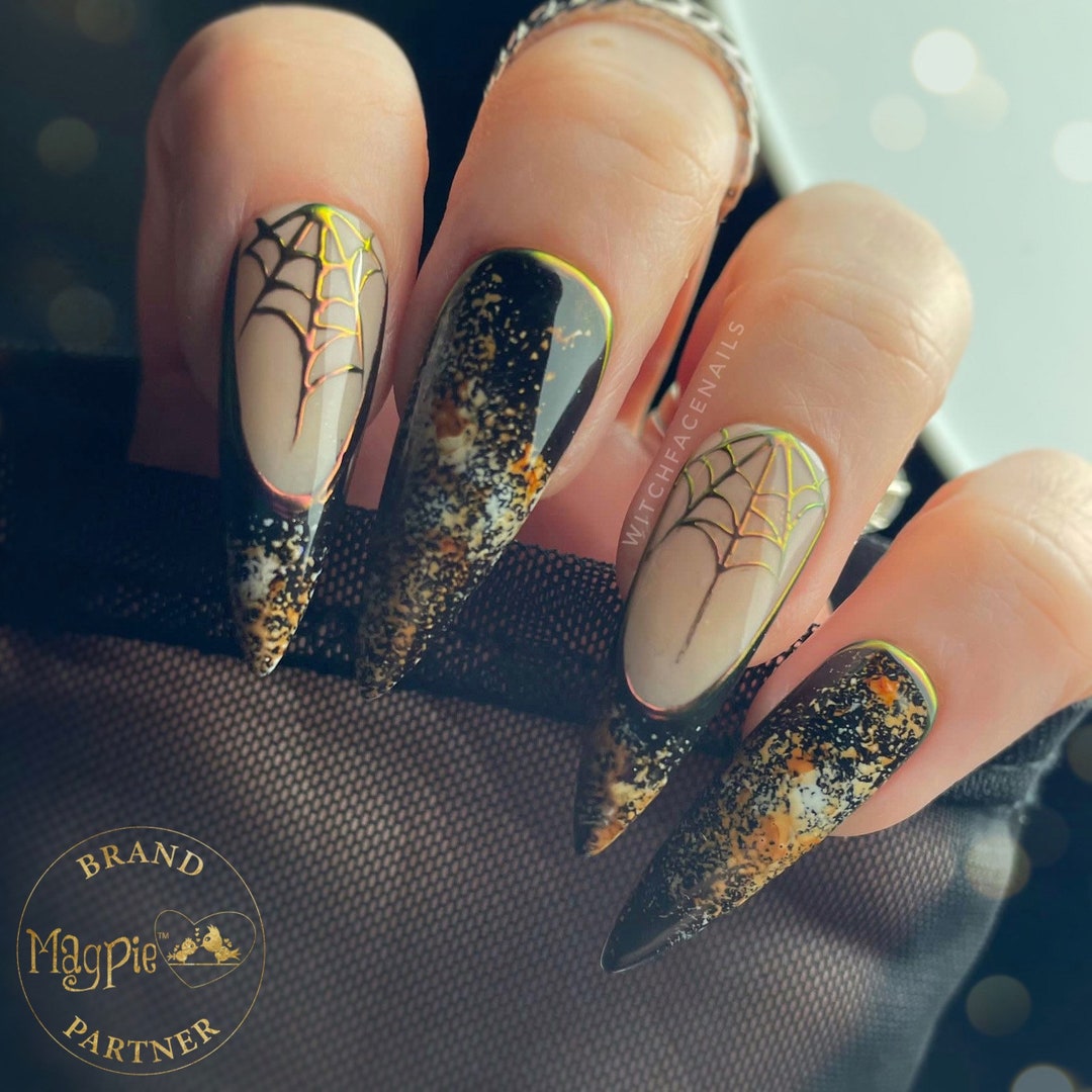 Press on Nails, Colour Shift Chrome Webs, Rustic, Cobweb Nails, Stick ...