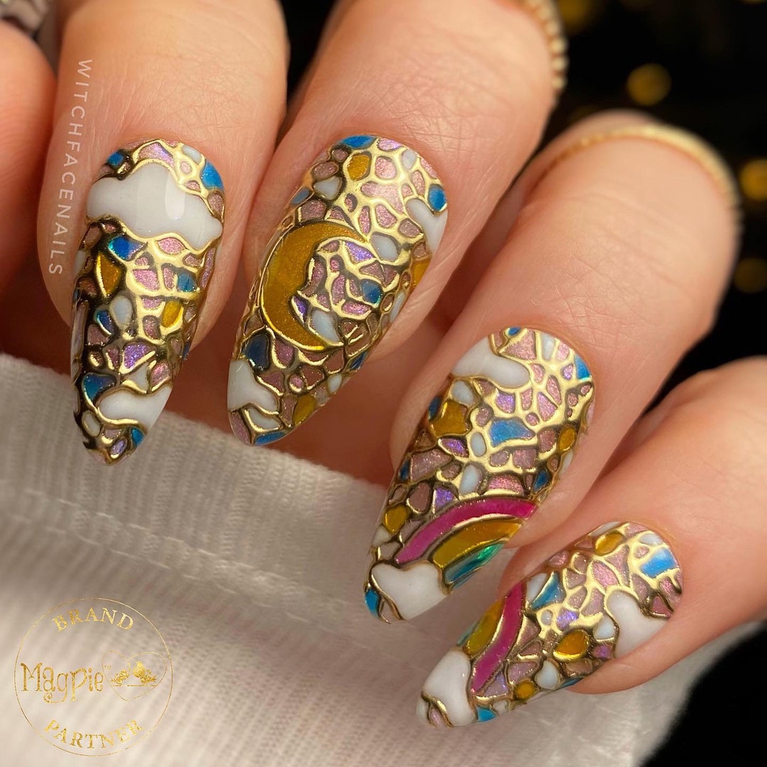 Press on Nails Stained Glass Nails Glass Nails Rainbow - Etsy