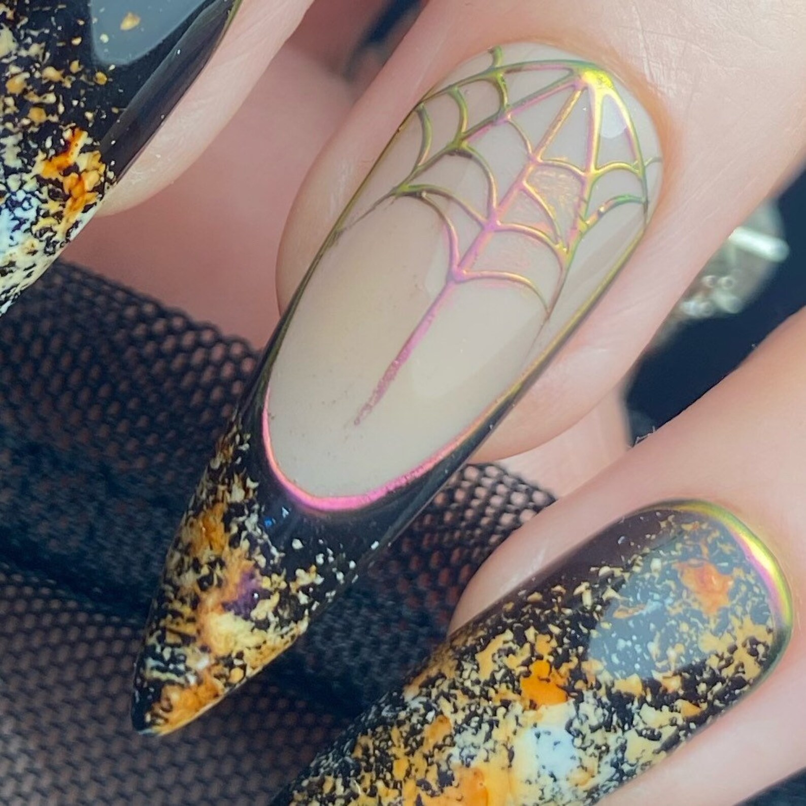 Press on Nails, Colour Shift Chrome Webs, Rustic, Cobweb Nails, Stick ...