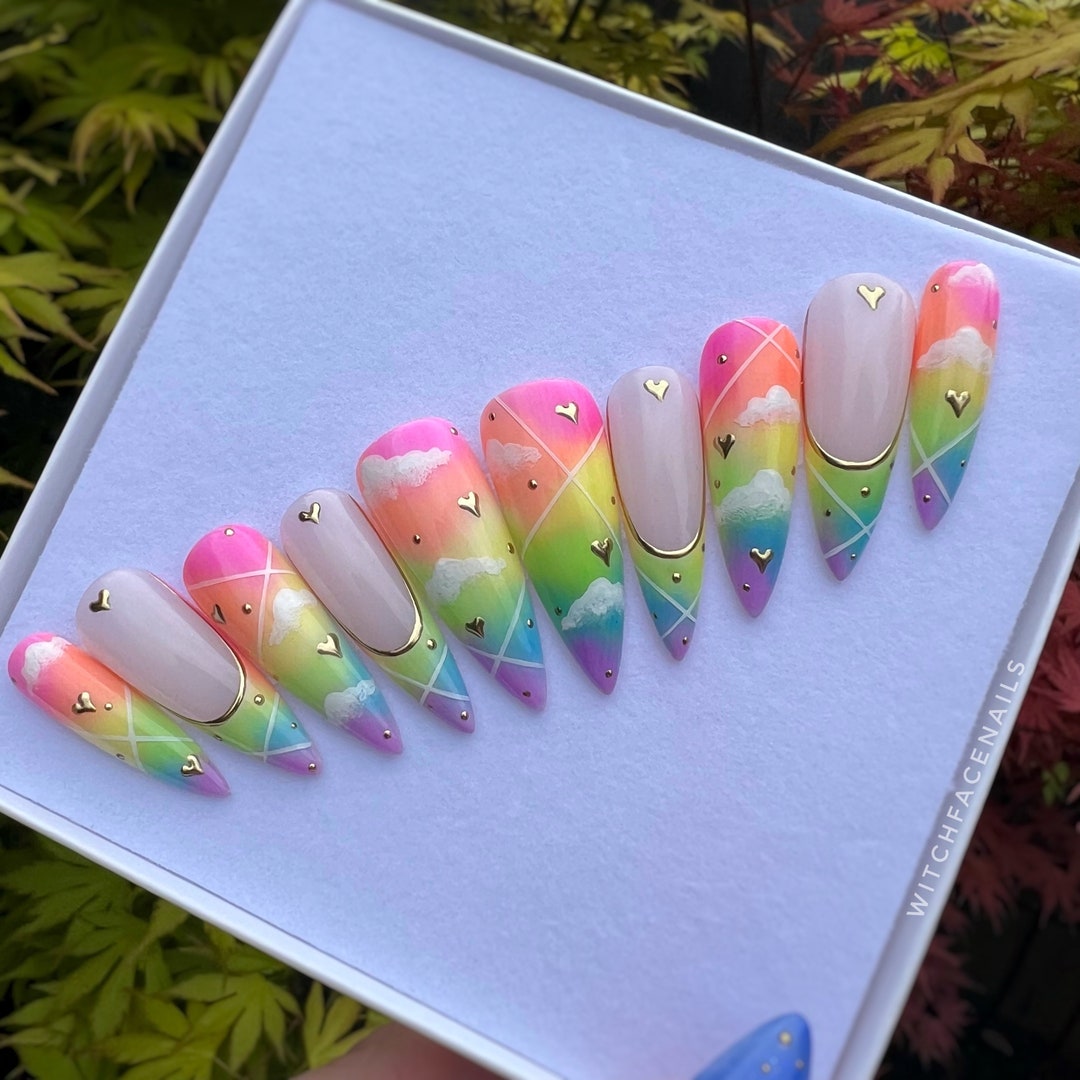 Rainbow Press on Nails, Rainbow Core, Pride Month, French, Neon, Press ...