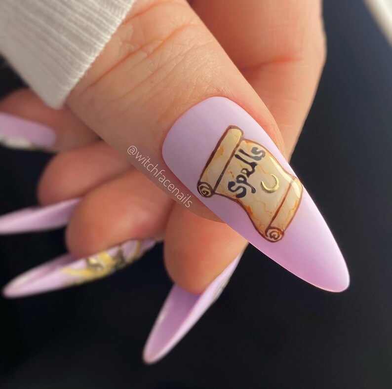 Press on Nails, Hand Painted, Sacred Heart, Pastel, Moon Sun, Witchy ...