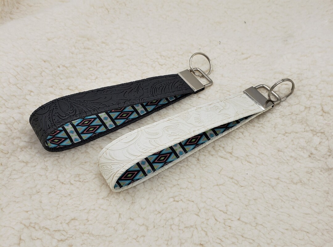 Aztec, Western Tooled Black or Cream Vegan Faux Leather Key Fob ...