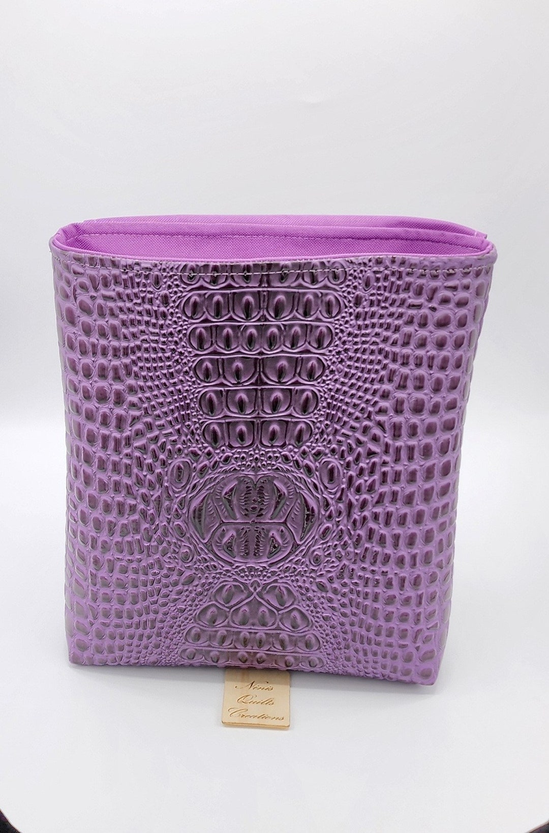 Purple Crocodile, Vegan Faux Leather Car Bag, Storage Trash Bin, Water ...
