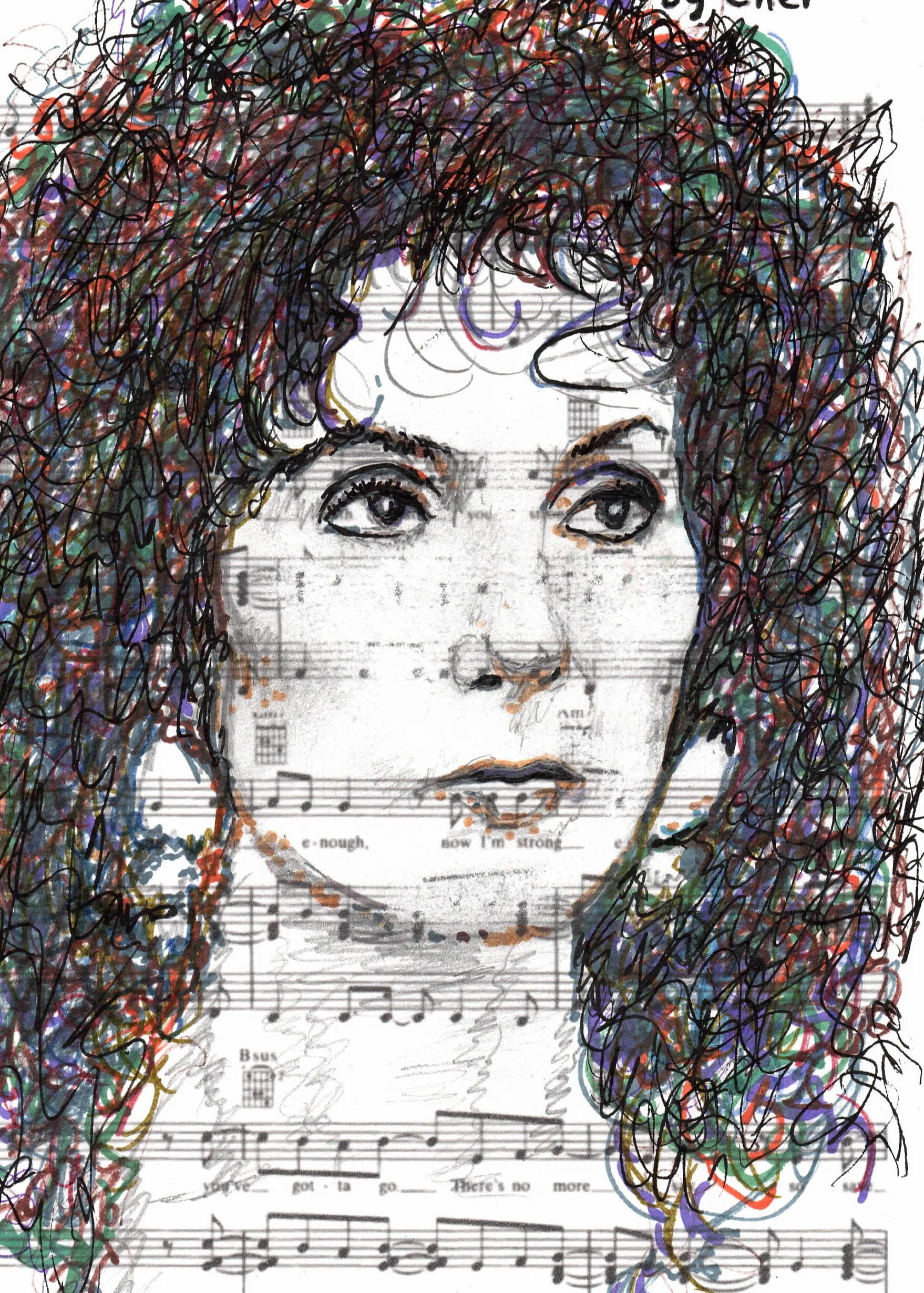 Cher Poster, an Illustrated Portrait of the Brilliant Singer, Hand ...