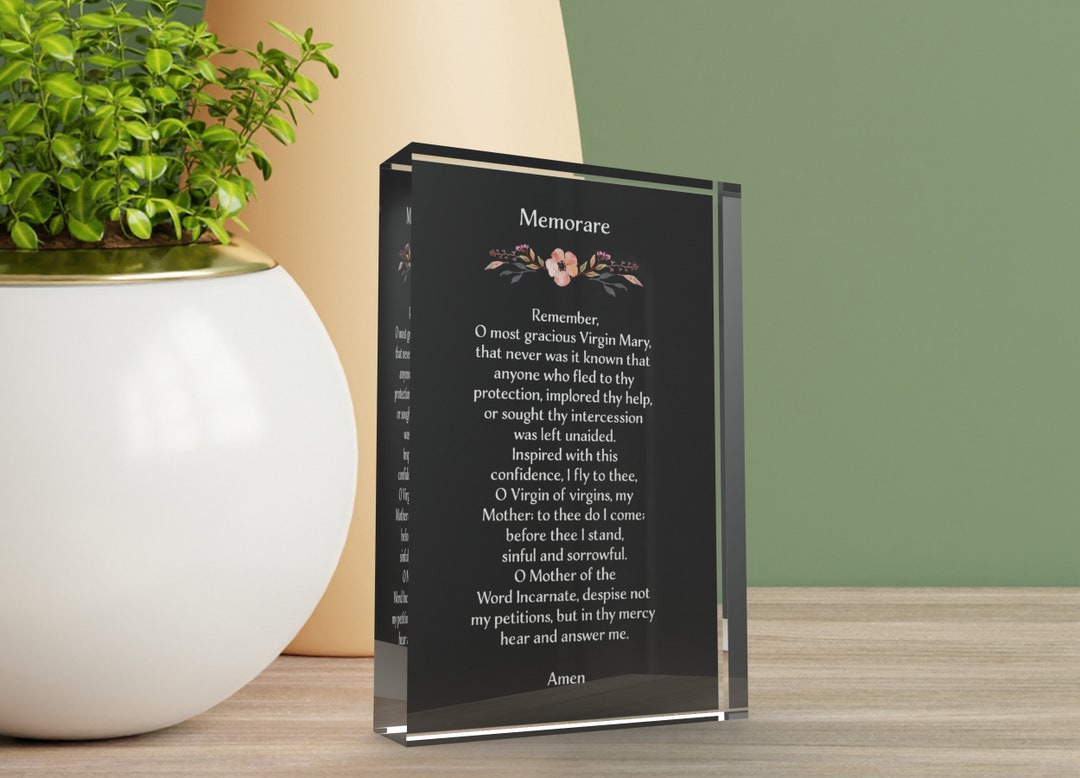 Memorare Prayer Inspirational Acrylic Plaque, Virgin Mary Catholic ...