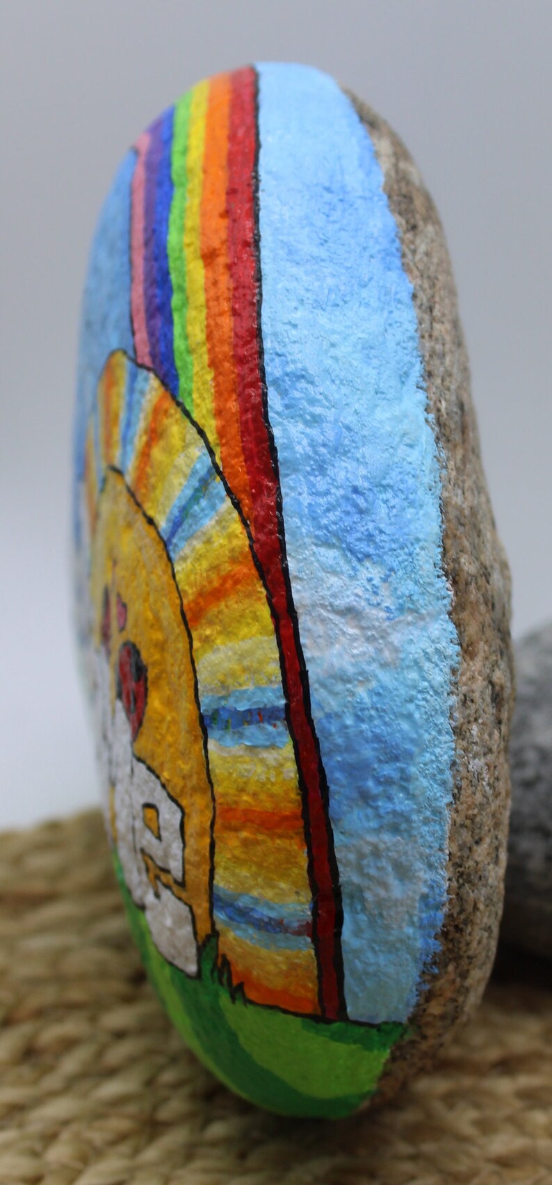 Hand Painted Welcome Art Rock~ Lady Bug/ Love/ Rainbow~ Stone~ Garden ...