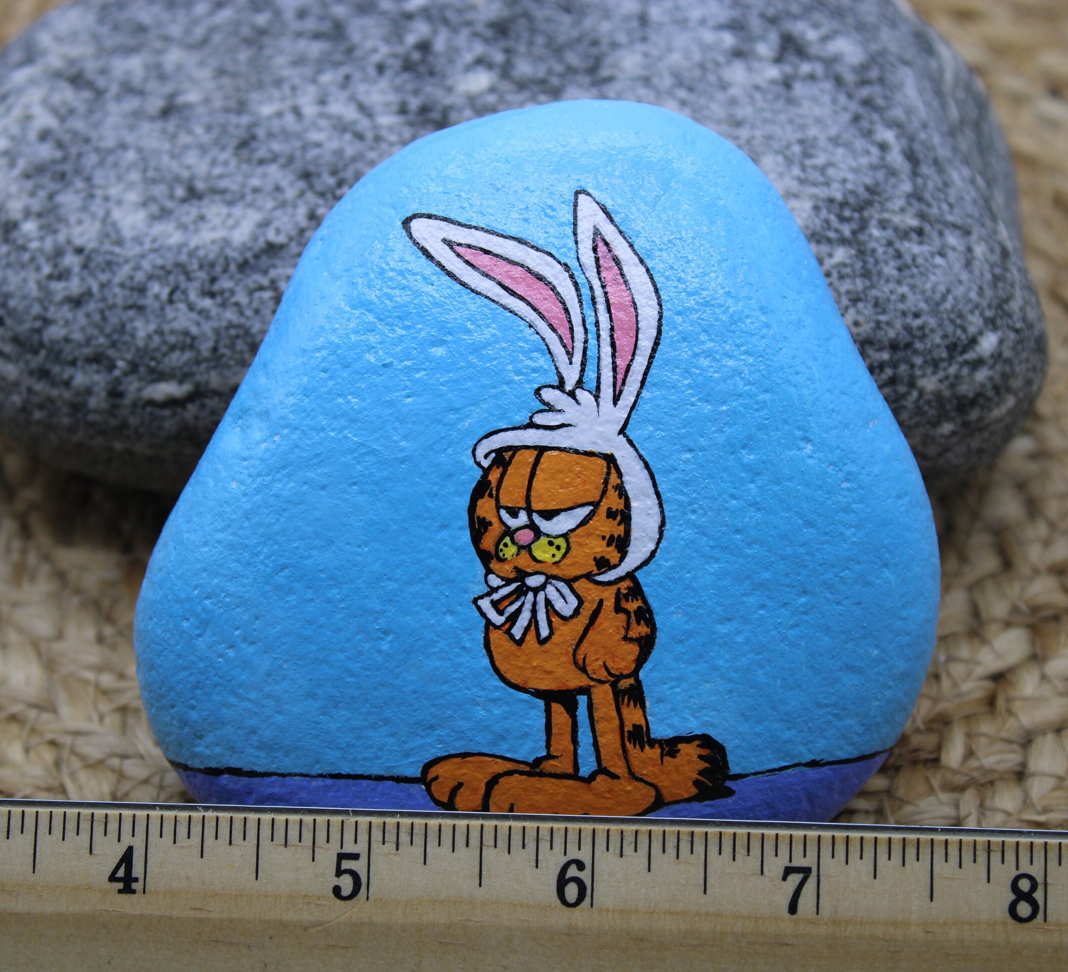 Adorable Garfield in Bunny Hat Hand Painted Art Rock Rockn Palette - Etsy
