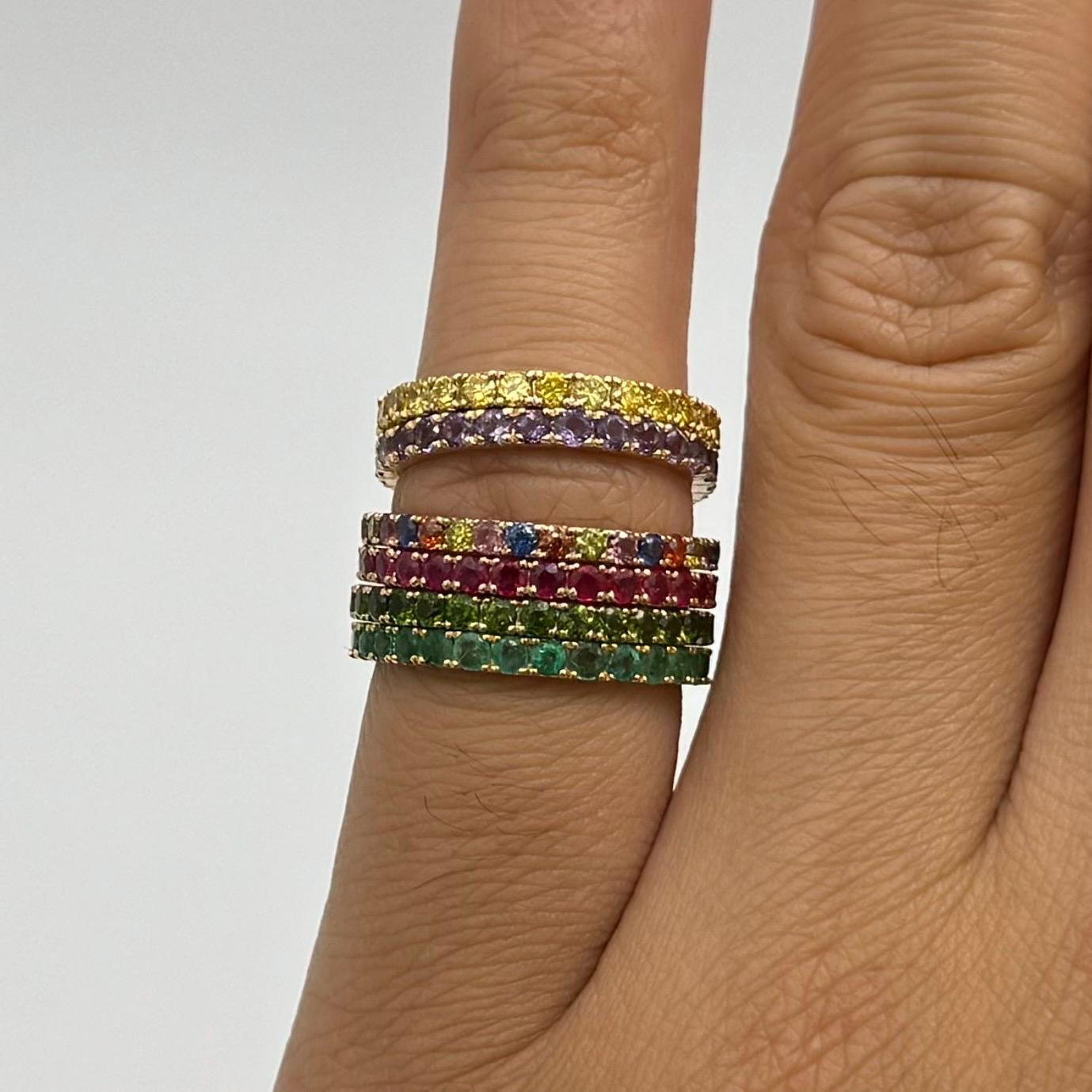 14k Solid Gold Eternity Rings, Natural Gemstones Stackable Band, 14kt ...