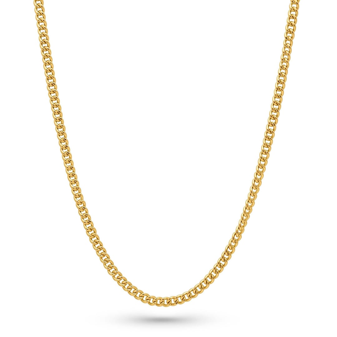 24k Solid Yellow Gold Cuban Link Necklace, 999.9 Pure Yellow Gold Chain ...