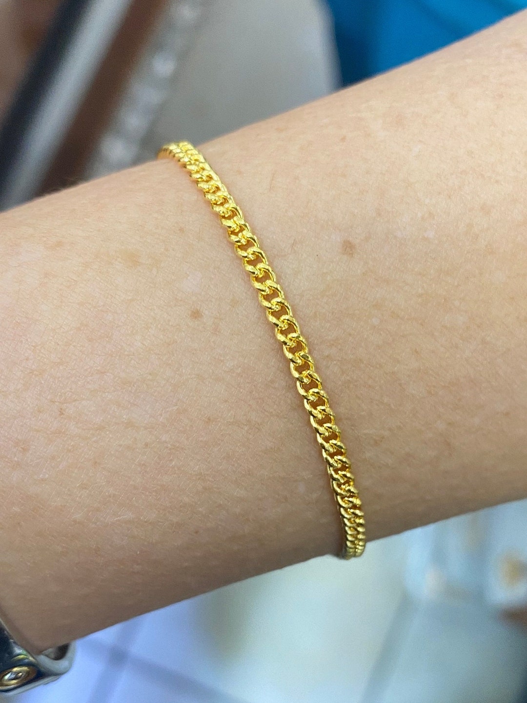 24k Solid Yellow Gold Cuban Link Bracelet, 999 Pure Gold Cuban Chain ...