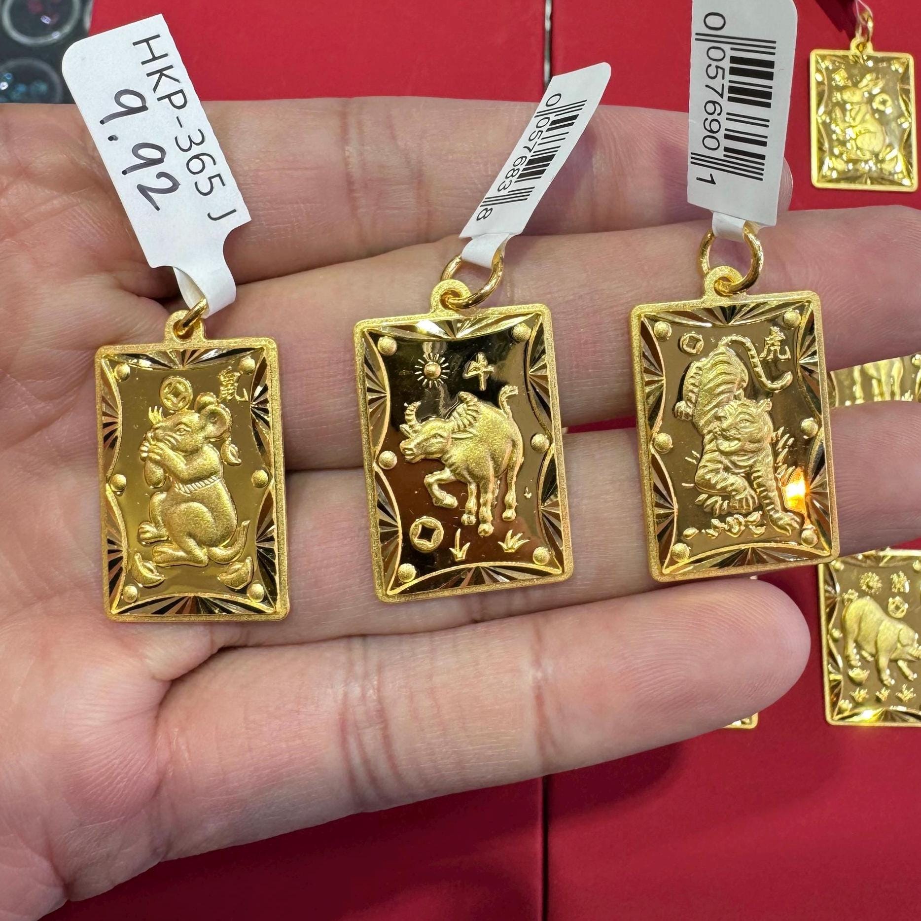 24k Solid Gold Zodiac Rectangle Pendant, Pure Gold 999.9 Animal Charms ...
