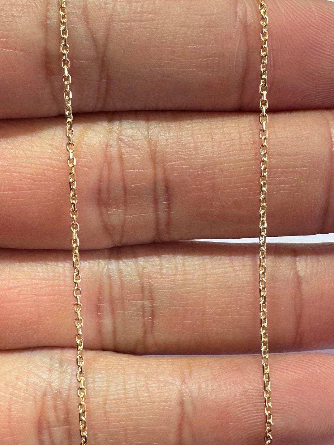 18k Solid Yellow Gold Oval Chain Necklace, 1.2MM Diamond Cut Oval Link ...