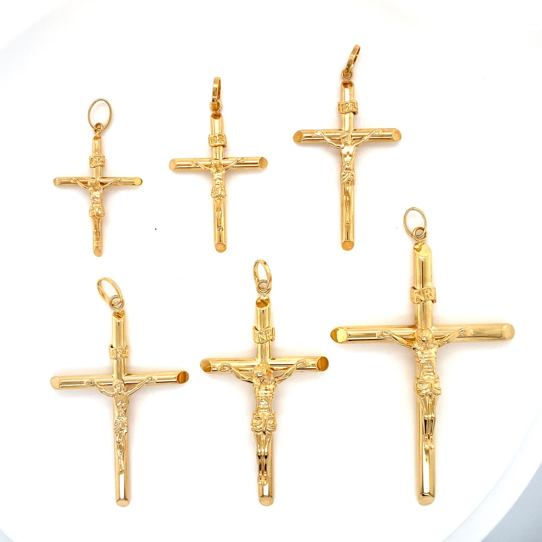 18k Solid Gold Jesus Christ Crucifix Pendant, INRI Jesus Pendant, 18k ...